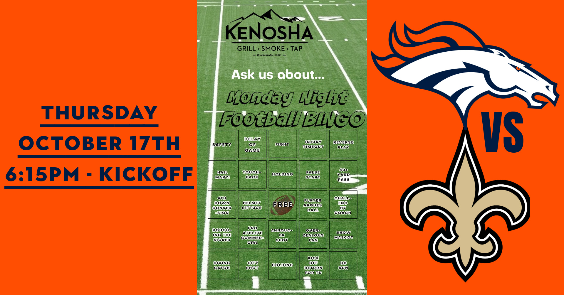 TNF • Kenosha BINGO • Broncos vs Saints - Kenosha Breck